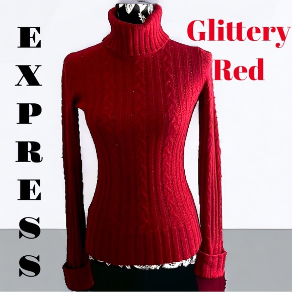 Express | Sweaters | Glitter Red Express Turtleneck Sweater With Rich ...